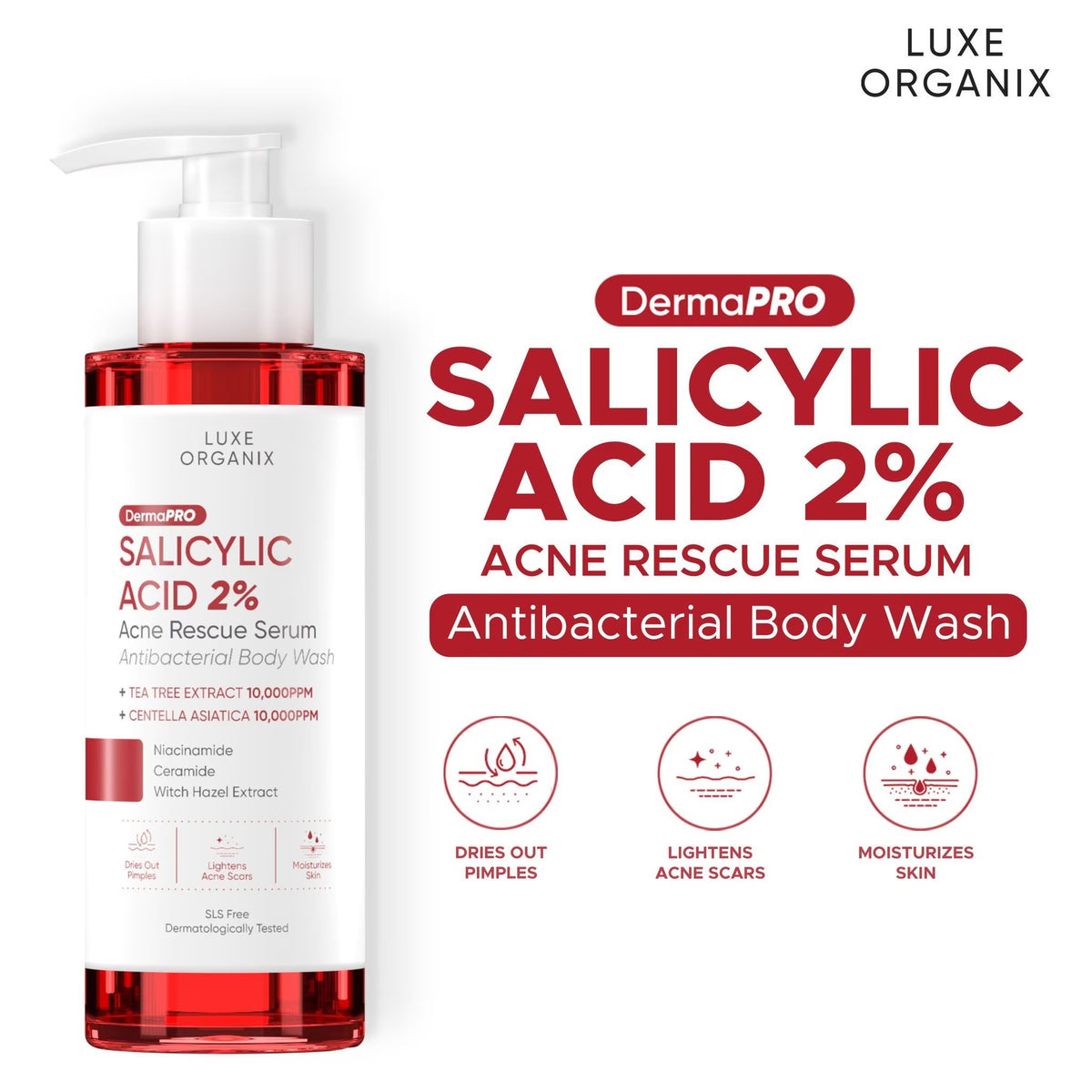 Luxe Organix - Salicylic Acid 2% Acne Rescue Serum Antibacterial Body ...