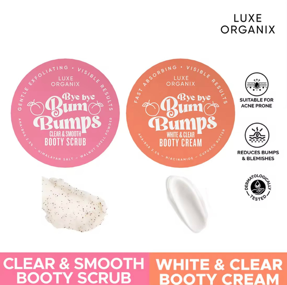 LUXE ORGANIX - Bye Bye Bum Bumps White and Clear Booty CREAM 230g ...
