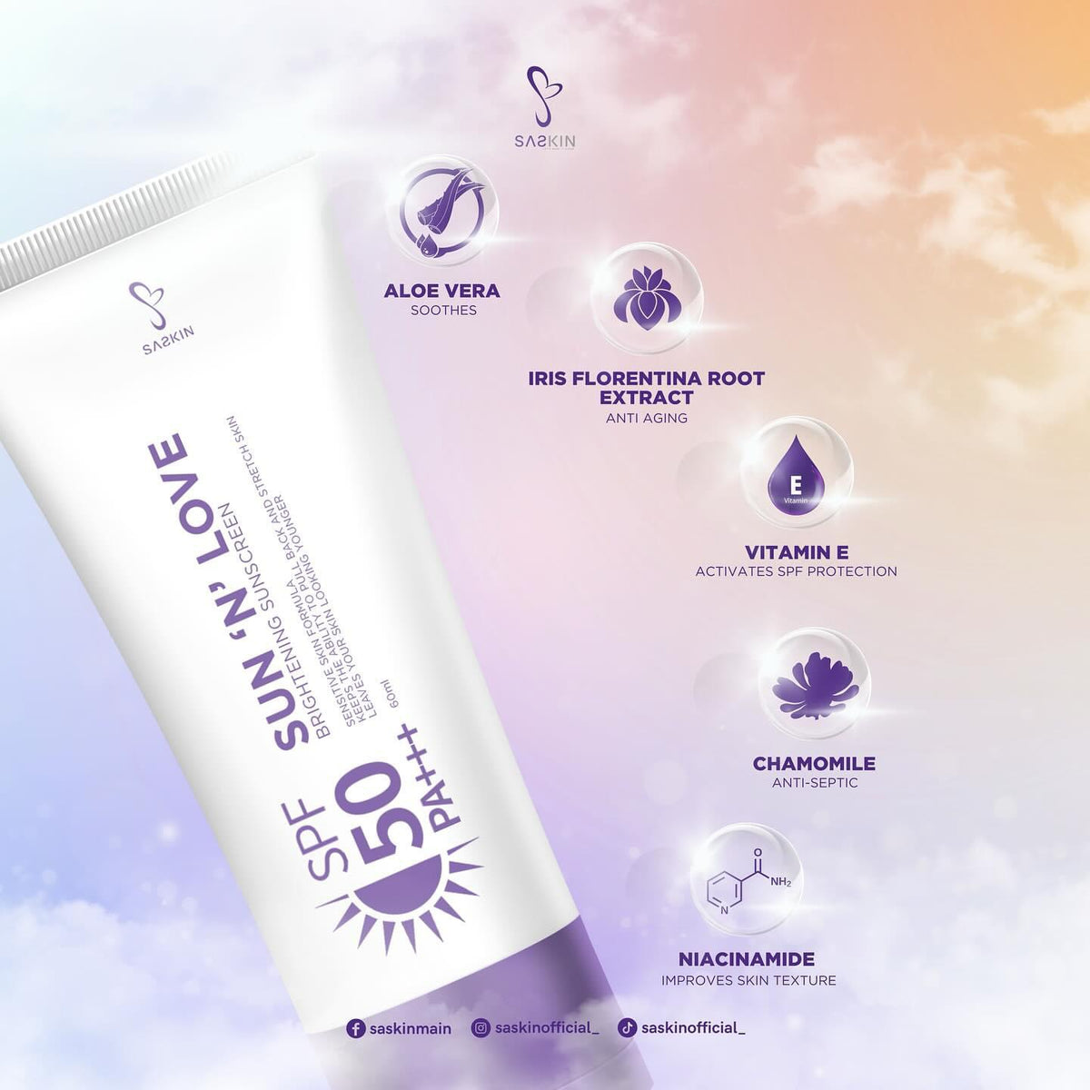 SASKIN - SUN N LOVE Brightening Sunscreen SPF 50 - 60 ML – My Care Kits
