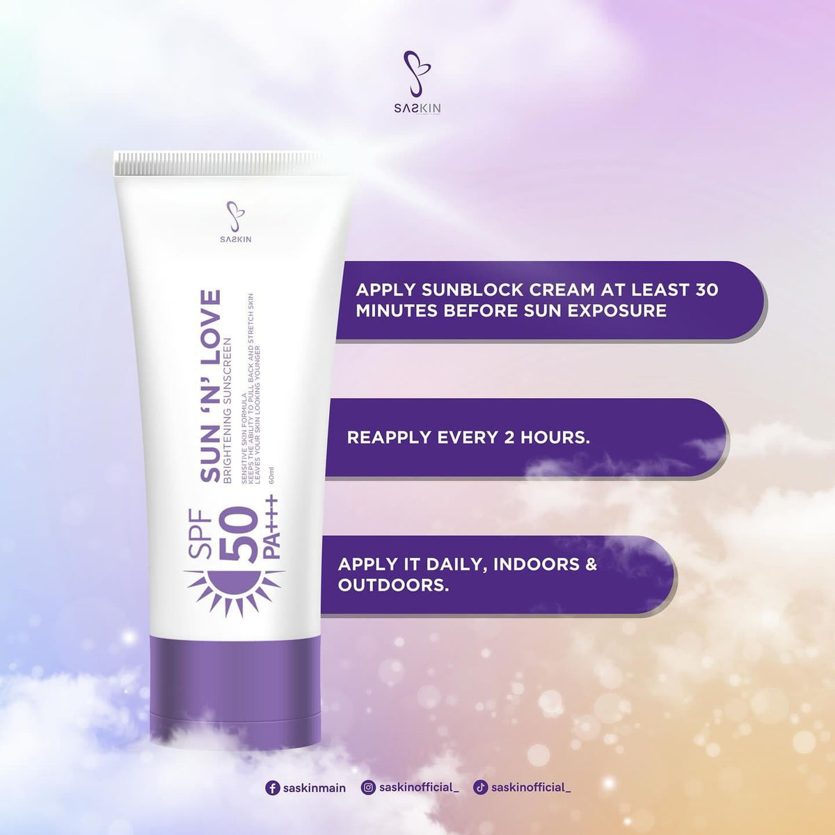 SASKIN - SUN N LOVE Brightening Sunscreen SPF 50 - 60 ML – My Care Kits