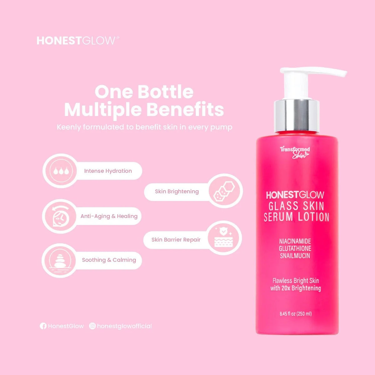 Honest Glow - Glass Skin Serum Lotion 250 ML ( pink ) – My Care Kits
