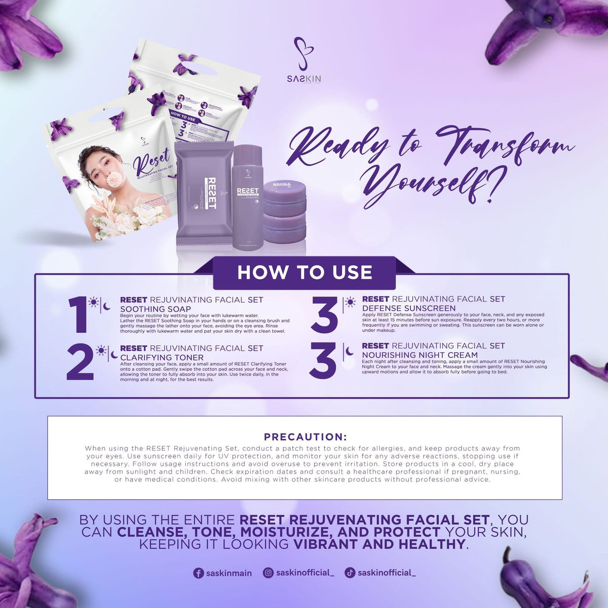 Saskin Reset Rejuvenating Facial Set – My Care Kits