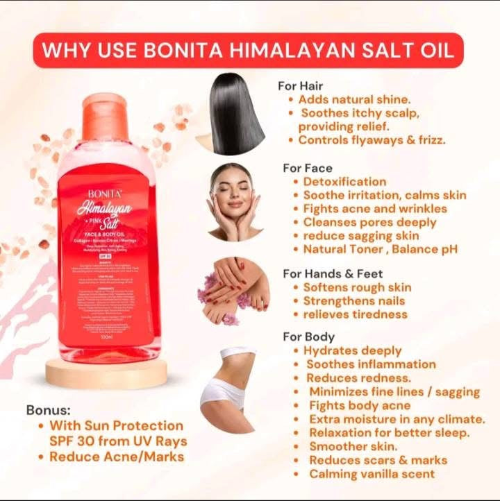 Bonita Himalayan Pink Salt Face & Body Oil SPF 30 100ml – My Care Kits