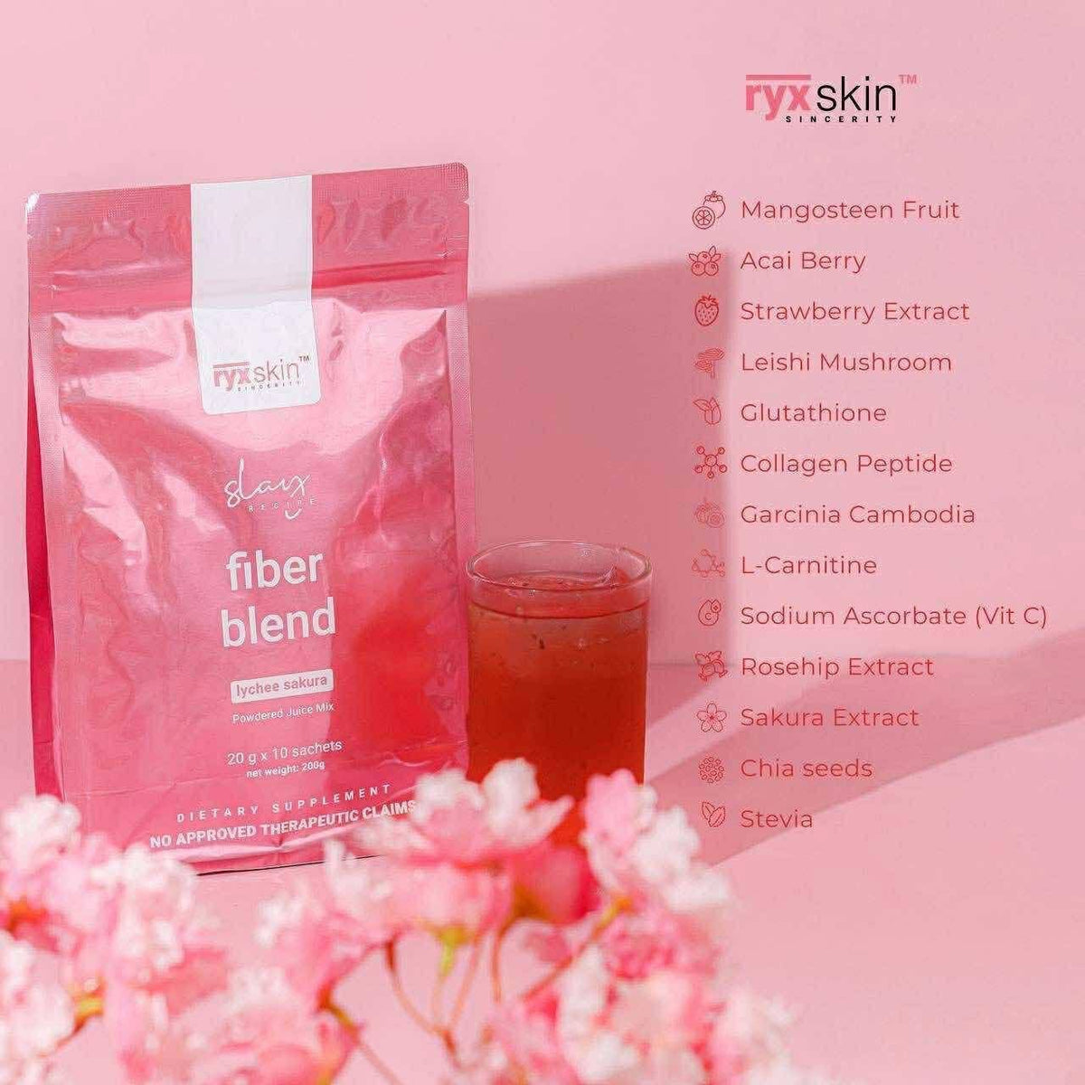 Ryx Skin - Fiber Blend LYCHEE Sakura Powdered Juice Mix 200g ( LYCHEE ...