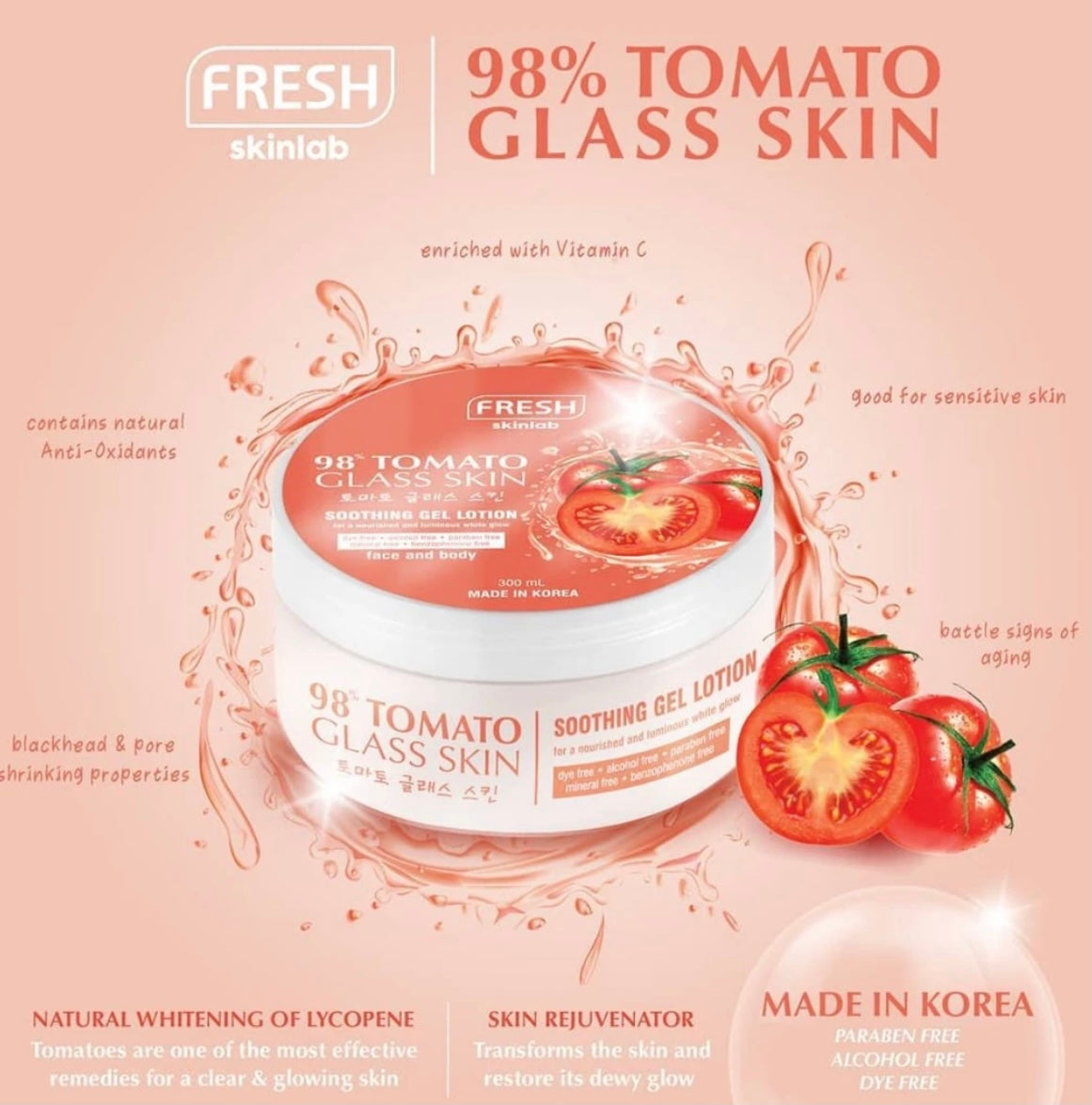 Fresh Skinlab 98% Tomato Glass Skin Soothing Gel Lotion 300ml – My Care ...